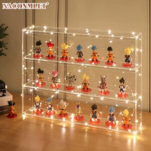 Naconmlet Clear Acrylic Display Case LED Light for Mini Figures,Wall Mounted Display Cabinet 3 Tiered Display Box for Display Figure Dustproof Showcase for Collectibles