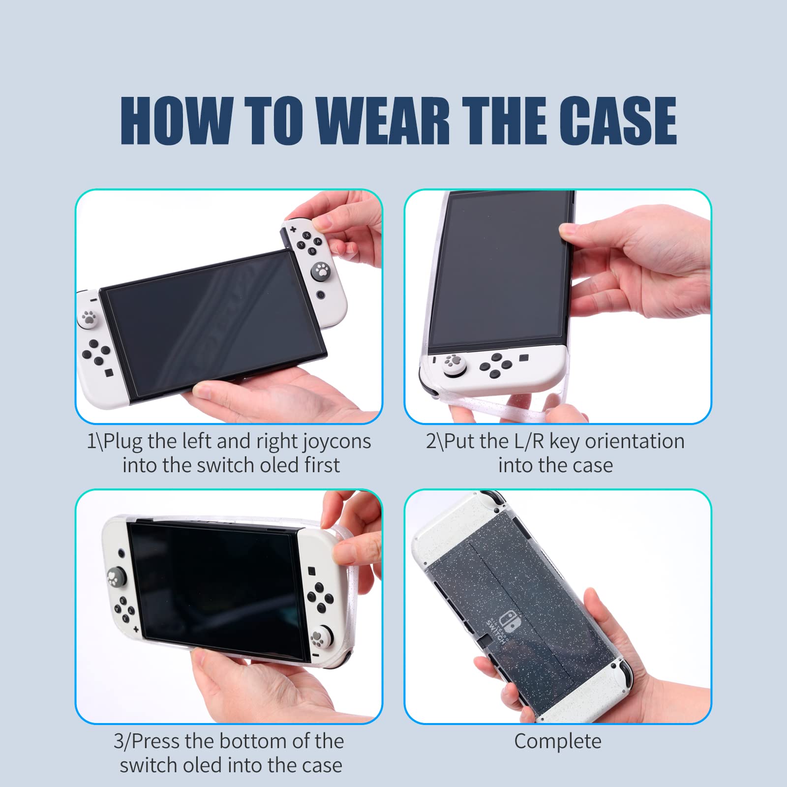 Switch OLED Glitter Case, Soft and Comfortable Switch OLED TPU Case with Cute Switch OLED Thumb Grips