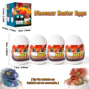 VATOS 4 Pack Dinosaur Easter Eggs, 3.85 Inch Tall Dinosaur Eggs with Sound and Light Pull-Back Cars Function, Easter Toys, Easter Basket Stuffers, Easter Gifts for Girls & Boys Dinosaur Enthusiasts