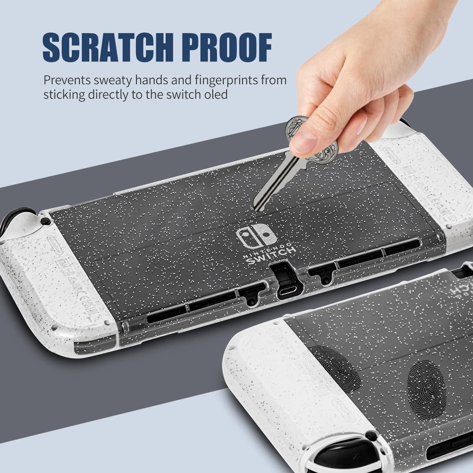 Switch OLED Glitter Case, Soft and Comfortable Switch OLED TPU Case with Cute Switch OLED Thumb Grips