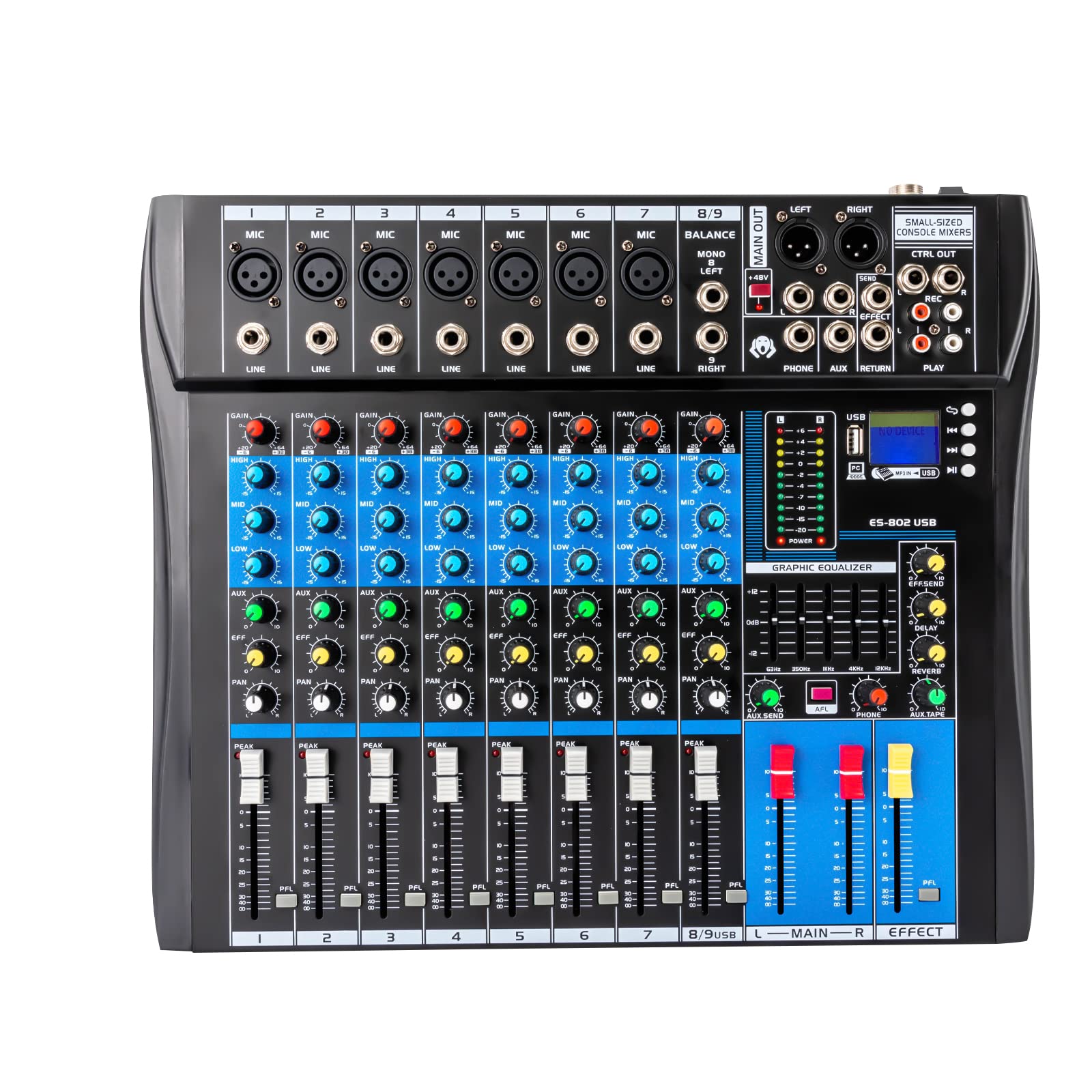 8 Channel DJ Digital Audio Mixer Live Studio Audio Sound Mixer Console Professional Sound Mixing Console for Home KTV Conferences Bars Stage Performances