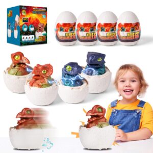 vatos 4 pack dinosaur easter eggs, 3.85 inch tall dinosaur eggs with sound and light pull-back cars function, easter toys, easter basket stuffers, easter gifts for girls & boys dinosaur enthusiasts