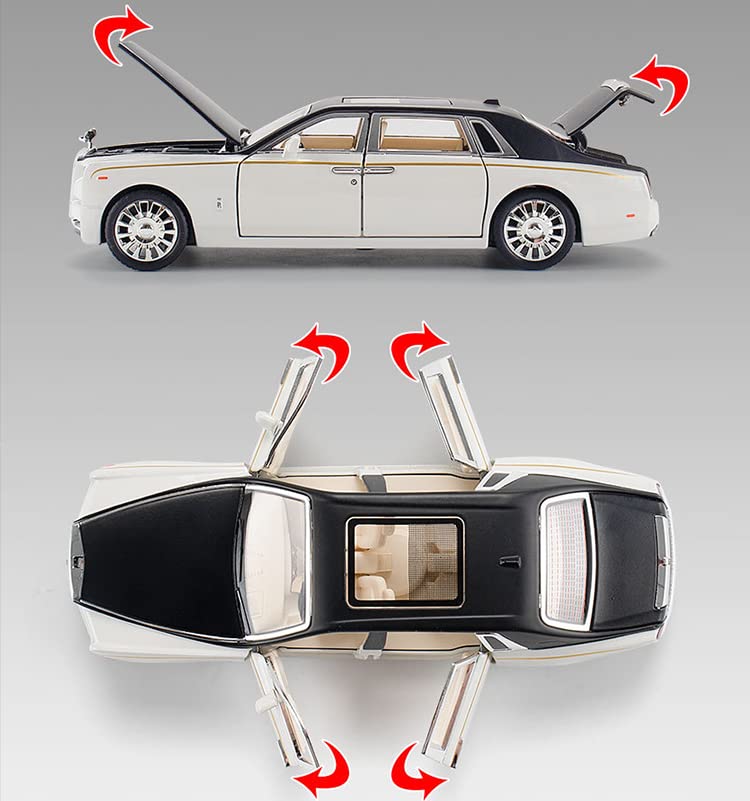 Metal Toy Cars of Rolls-Royce Phantom, 1:32 Scale Rolls-Royce Model Diecast Cars with Sound/Light/Pull Back, Rolls Royce Car Toy Gift for Christmas Newyear Birthday (1:32 Rolls Royce Phantom -White)