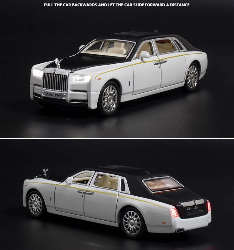 Metal Toy Cars of Rolls-Royce Phantom, 1:32 Scale Rolls-Royce Model Diecast Cars with Sound/Light/Pull Back, Rolls Royce Car Toy Gift for Christmas Newyear Birthday (1:32 Rolls Royce Phantom -White)