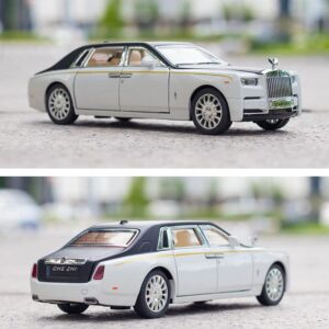 Metal Toy Cars of Rolls-Royce Phantom, 1:32 Scale Rolls-Royce Model Diecast Cars with Sound/Light/Pull Back, Rolls Royce Car Toy Gift for Christmas Newyear Birthday (1:32 Rolls Royce Phantom -White)