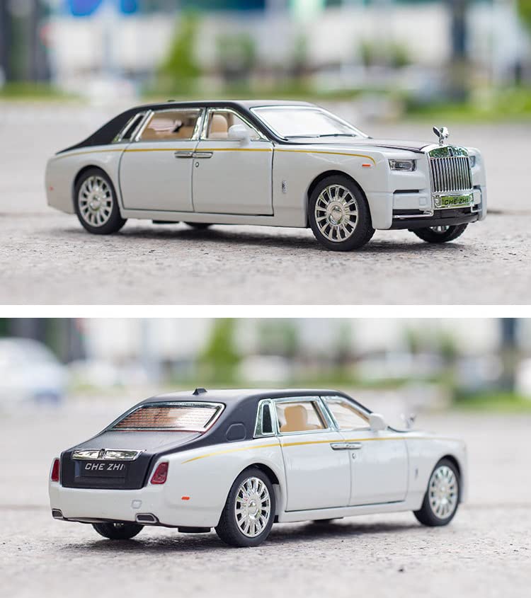 Metal Toy Cars of Rolls-Royce Phantom, 1:32 Scale Rolls-Royce Model Diecast Cars with Sound/Light/Pull Back, Rolls Royce Car Toy Gift for Christmas Newyear Birthday (1:32 Rolls Royce Phantom -White)