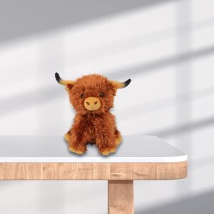 BULINGNA Highland Cow Stuffed Animals, Realistic Fluffy Scottish Cow Plush Toy Doll Gift for Adults Kids (Brown A)