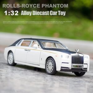 Metal Toy Cars of Rolls-Royce Phantom, 1:32 Scale Rolls-Royce Model Diecast Cars with Sound/Light/Pull Back, Rolls Royce Car Toy Gift for Christmas Newyear Birthday (1:32 Rolls Royce Phantom -White)