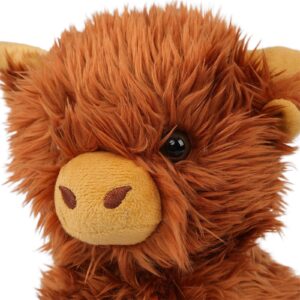 BULINGNA Highland Cow Stuffed Animals, Realistic Fluffy Scottish Cow Plush Toy Doll Gift for Adults Kids (Brown A)