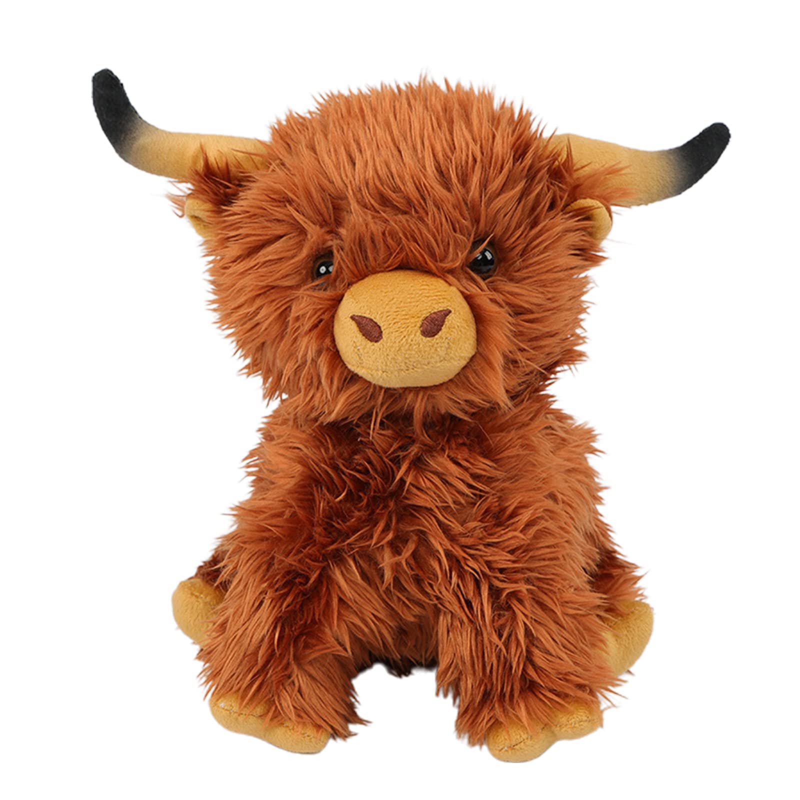 BULINGNA Highland Cow Stuffed Animals, Realistic Fluffy Scottish Cow Plush Toy Doll Gift for Adults Kids (Brown A)