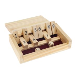 we games mini shut the box game wooden - 5.5 inches, 9 number flip tiles, travel size, travel games, birthday gifts, math games, home decor, living room decor, table decor