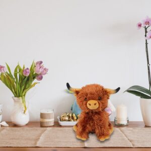 BULINGNA Highland Cow Stuffed Animals, Realistic Fluffy Scottish Cow Plush Toy Doll Gift for Adults Kids (Brown A)