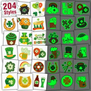 partywind 204 styles glow st patrick's day tattoos for kids, individually wrapped sheets saint patrick's day decorations for party supplies, irish shamrock accessories tattoo stickers