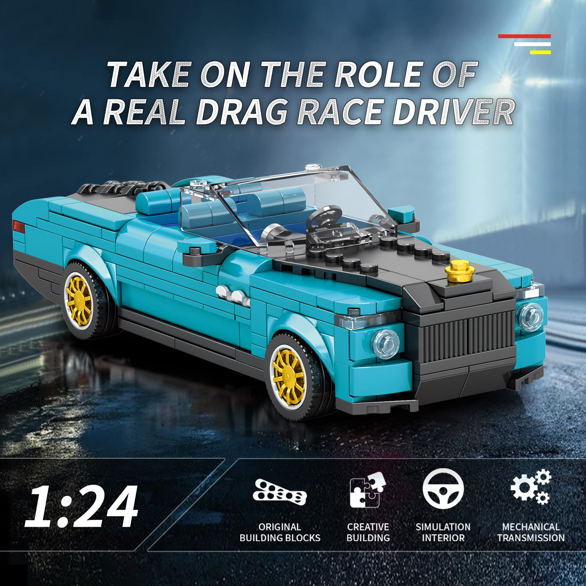 ZYLEGEN RR Boat Tail Sports Car Technique Car Building Kit,MOC Building Blocks Set to Build,Collectible Race Car Display Model,Creative for Car Lovers(417pcs)