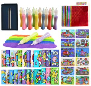 jkanruh 48 pcs art kits,12 color sand art kits with 24 sheets sand art painting cards,12 sheets magic sticker painting set for arts and crafts,diy painting,drawing