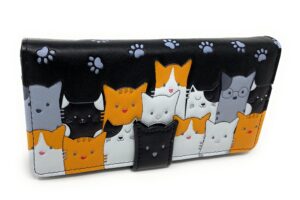 shag wear kitty cat crowd chic large animal wallet for women and teen girls vegan faux leather black 7"