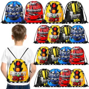 ferraycle 16 pcs race car birthday party supplies race car favor bags race car drawstring bags goodie bags for gifts, 4 styles