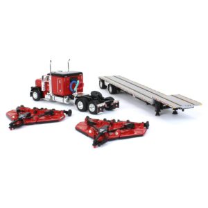 1/64 Red Bush Hog Peterbilt 379 63" Flattop Sleeper w/Transcraft Deck Trailer & 2 Bush Hog Wing Mowers 60-1339