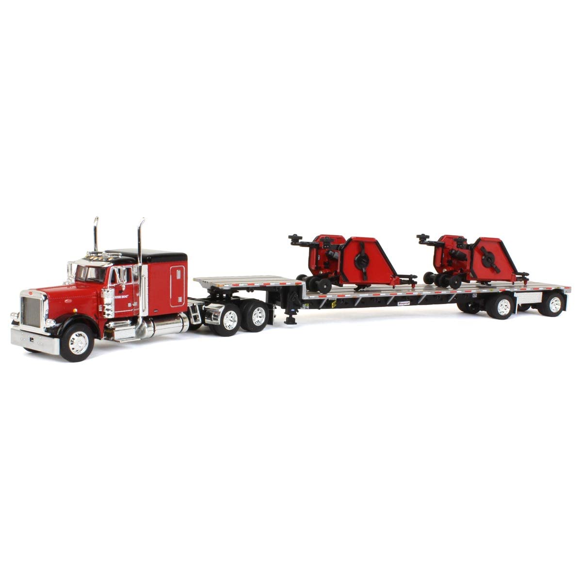 1/64 Red Bush Hog Peterbilt 379 63" Flattop Sleeper w/Transcraft Deck Trailer & 2 Bush Hog Wing Mowers 60-1339