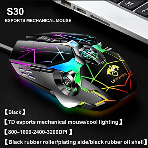 Gaming Mouse Wired, USB Optical Computer Mice with RGB Backlit, 7 Adjustable DPI Up to 3200, Ergonomic Gamer Laptop PC Mouse with 7 Programmable Buttons for Windows 7/8/10/XP Vista Linux (Black)