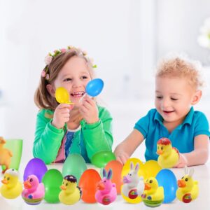 30 Pcs Prefilled Easter Eggs with Bunny Duckies,Bright Colorful Easter Eggs Prefilled with Variety Duckies for Fun Bath Bunny Duckies, Easter Basket Stuffers and Bathtub Toys Party Favors