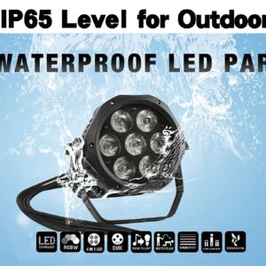 SHEHDS Par Lights IP65 Waterproof Outdoor LED 7x18W RGBWAP Lighting Stage Wash Lights DMX512 Sound Activated Fanless Muted Outside DJ Lights Party Lights