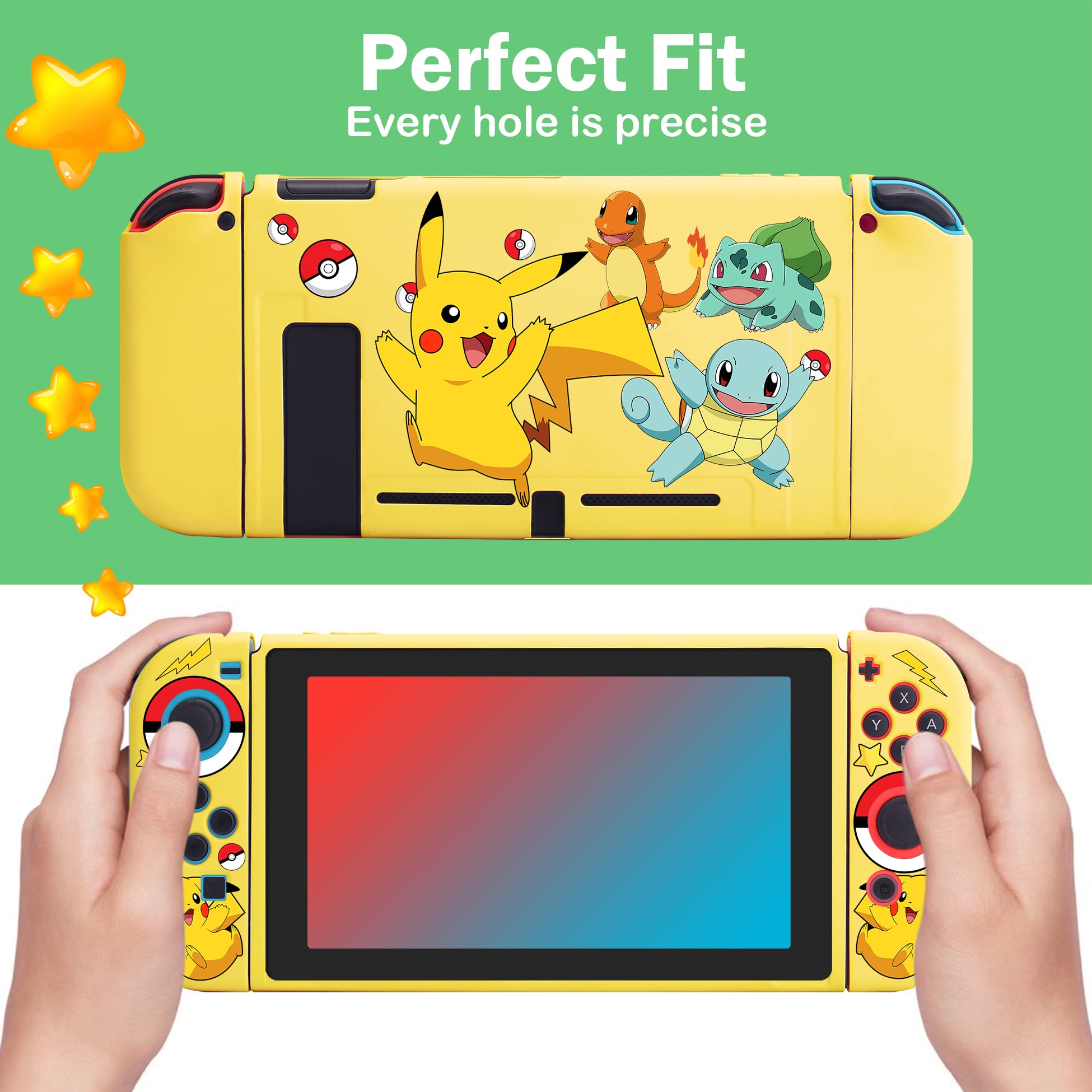 Xcitifun Designed for Nintendo Switch Joy-Con TPU Cases for Girls Boys Kids Cute Kawaii Character Protective Shell Compatible with Nintendo Switch Controller Carrying Cover - Yellow Poke