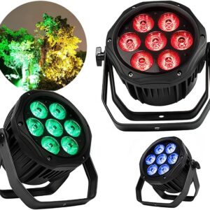 SHEHDS Par Lights IP65 Waterproof Outdoor LED 7x18W RGBWAP Lighting Stage Wash Lights DMX512 Sound Activated Fanless Muted Outside DJ Lights Party Lights