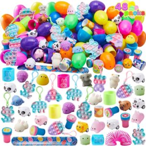 joyin 48 pcs prefilled easter eggs with assorted toys,plastic easter eggs stress relief toys for easter basket stuffers, easter party favors, easter egg hunt, and easter goodie bag fillers