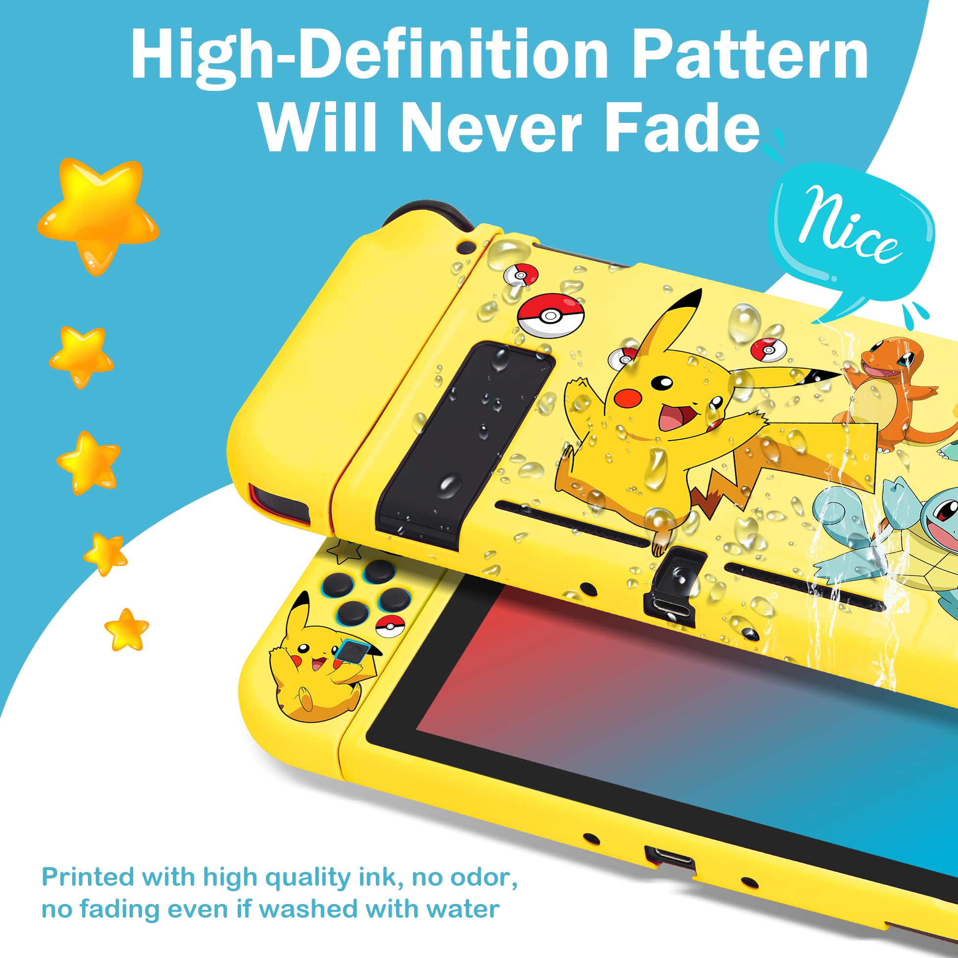 Xcitifun Designed for Nintendo Switch Joy-Con TPU Cases for Girls Boys Kids Cute Kawaii Character Protective Shell Compatible with Nintendo Switch Controller Carrying Cover - Yellow Poke