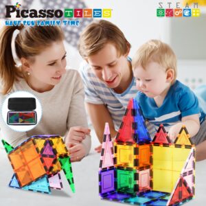 PicassoTiles 101pcs Magnetic Building Block Toy + Case Set Magnet Tile Construction Blocks for Ages 3 and Up Educational Kit Child Brain Development Learning Playset in Portable Travel Carry Bin