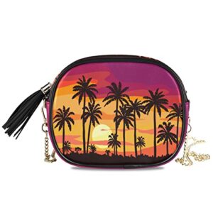 alaza palm trees sunset pu leather small women crossbody shoulder bag purse wallet with adjustable chain strap