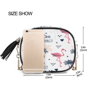 ALAZA Flamingo Palm Tree PU Leather Small Women Crossbody Shoulder Bag Purse Wallet with Adjustable Chain Strap