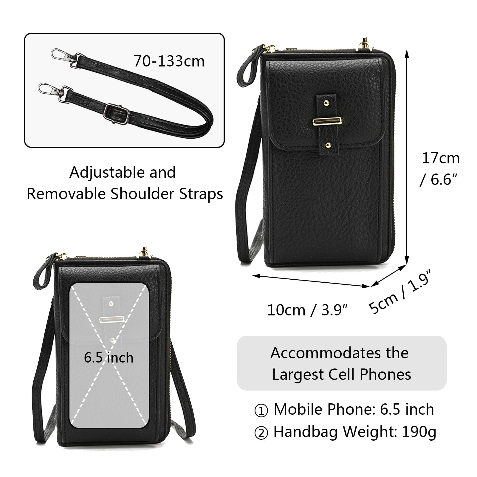 ETORRY Small Crossbody Shoulder Bag for Women, Multifunctional Cellphone Bag Purse PU Leather Handbags with Card Pockets Cell Phone. (Black)