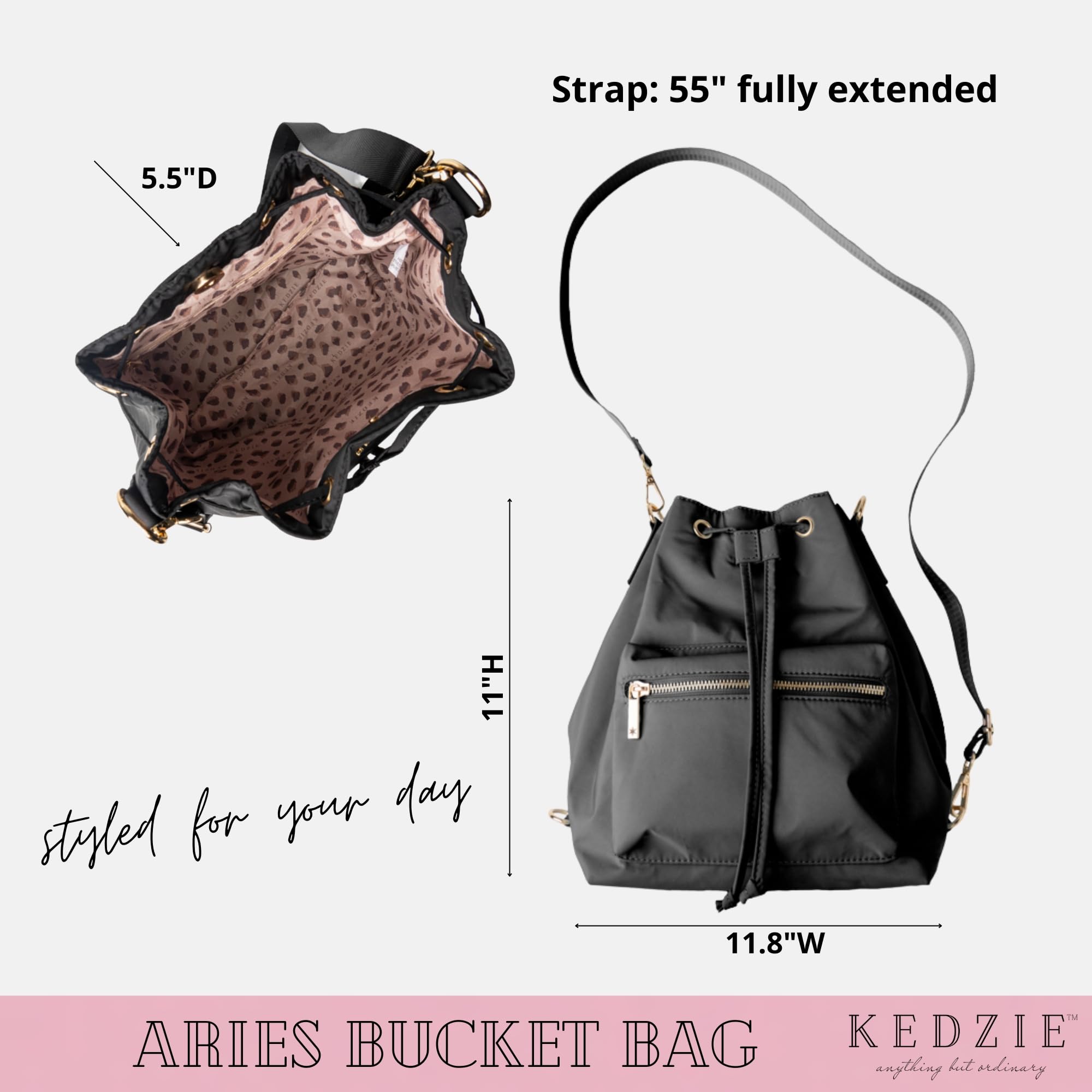 KEDZIE Aries Convertible Bucket Bag 3-Way Backpack Crossbody Strap Purse for Women - Olive