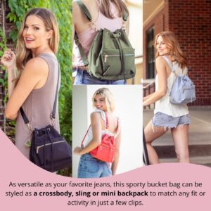 KEDZIE Aries Convertible Bucket Bag 3-Way Backpack Crossbody Strap Purse for Women - Olive