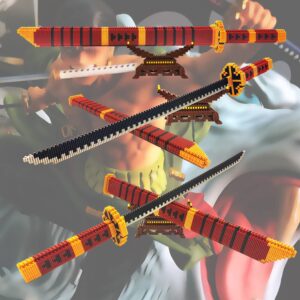 JESGO Cosplay Anime Swords Building Blocks, 22.8in One Piece Yamato Roronoa Zoro Katana Sword Building Set with Scabbard & Stand, Demon Slayer Samurai for Kid(1000+PCS)