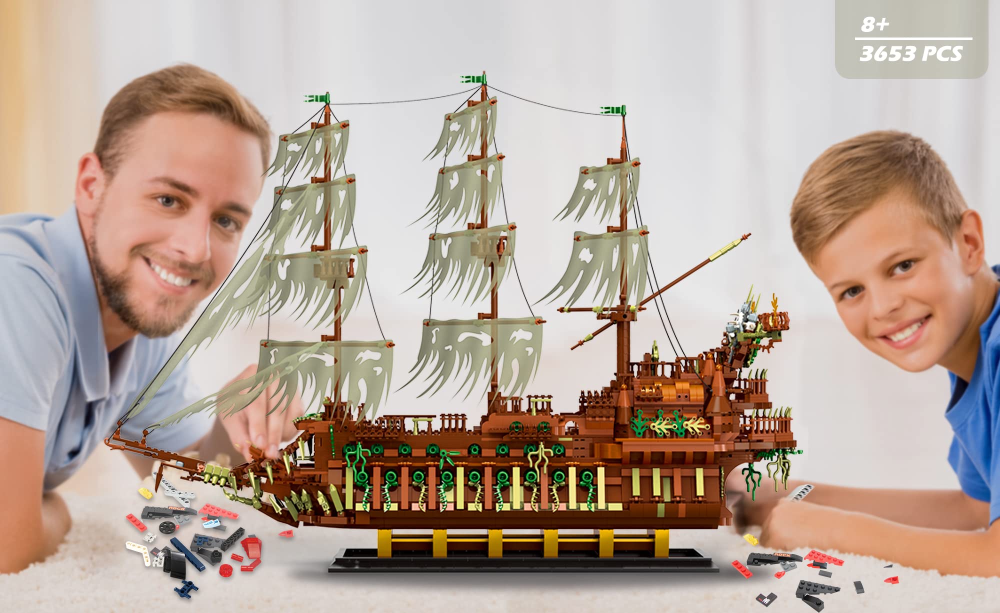 Addshiny The Flying Dutchman Caribbean Pirate Ship Model Building Blocks Kit, MOC Sailboat Model Set Construction Assembly Toy for Kids and Teens (3653 PCS)