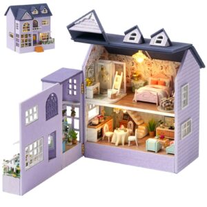 spilay dollhouse diy miniature wooden furniture kit,mini handmade doll house with led,1:24 scale creative woodcrafts toys for adult friend lover birthday gift d32