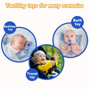 Mgtfbg 2 Pack Soft Silicone Teething Toys for Toddlers, Babies 6-12 Months - Boys Girls Baby Molar Teether Chew Toys Set, Remote Control Shape Teething Toys Gift（Blue+Black）