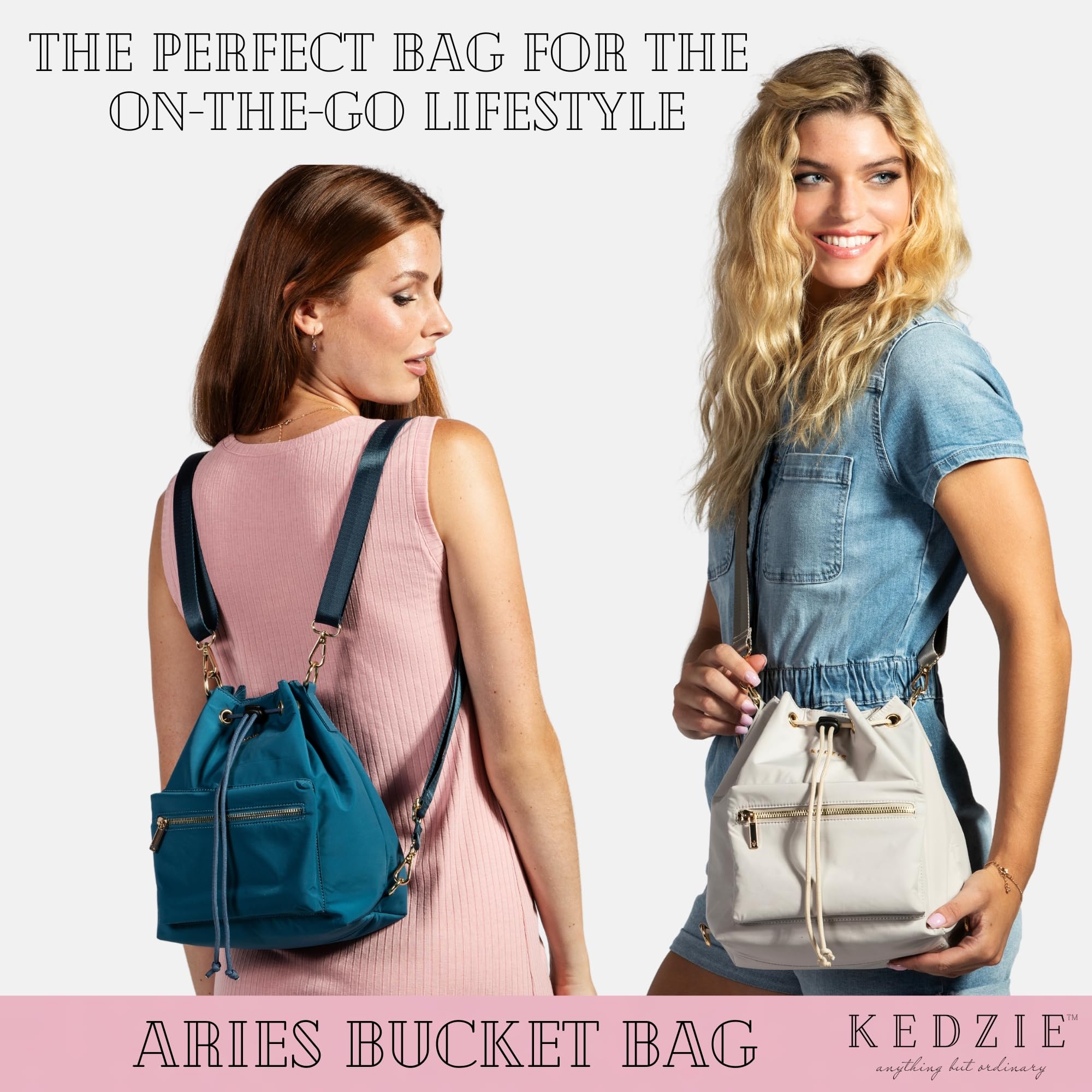 KEDZIE Aries Convertible Bucket Bag 3-Way Backpack Crossbody Strap Purse for Women - Olive