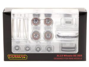 al13 wheels dc 003" red and black wheels and parts designed for rwb models parts64 series for 1/64 model cars by tarmac works t64w-005-rdbk