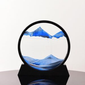 miuva moving sand art picture,quicksand painting round glass sandscapes 3d deep sea sand art (blue, 12 inch)