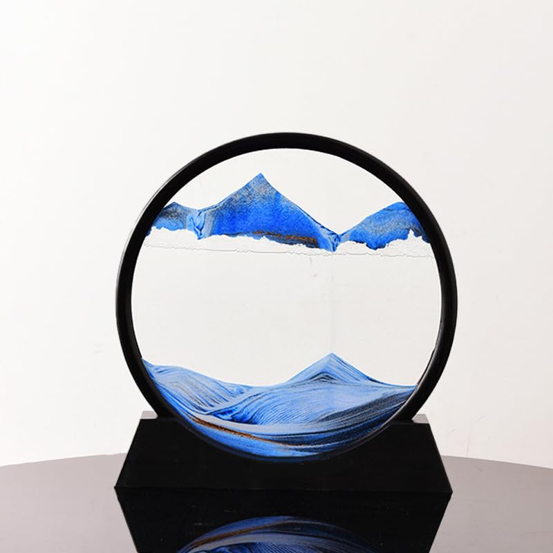 MIUVA Moving Sand Art Picture,Quicksand Painting Round Glass Sandscapes 3D Deep Sea Sand Art (Blue, 12 inch)