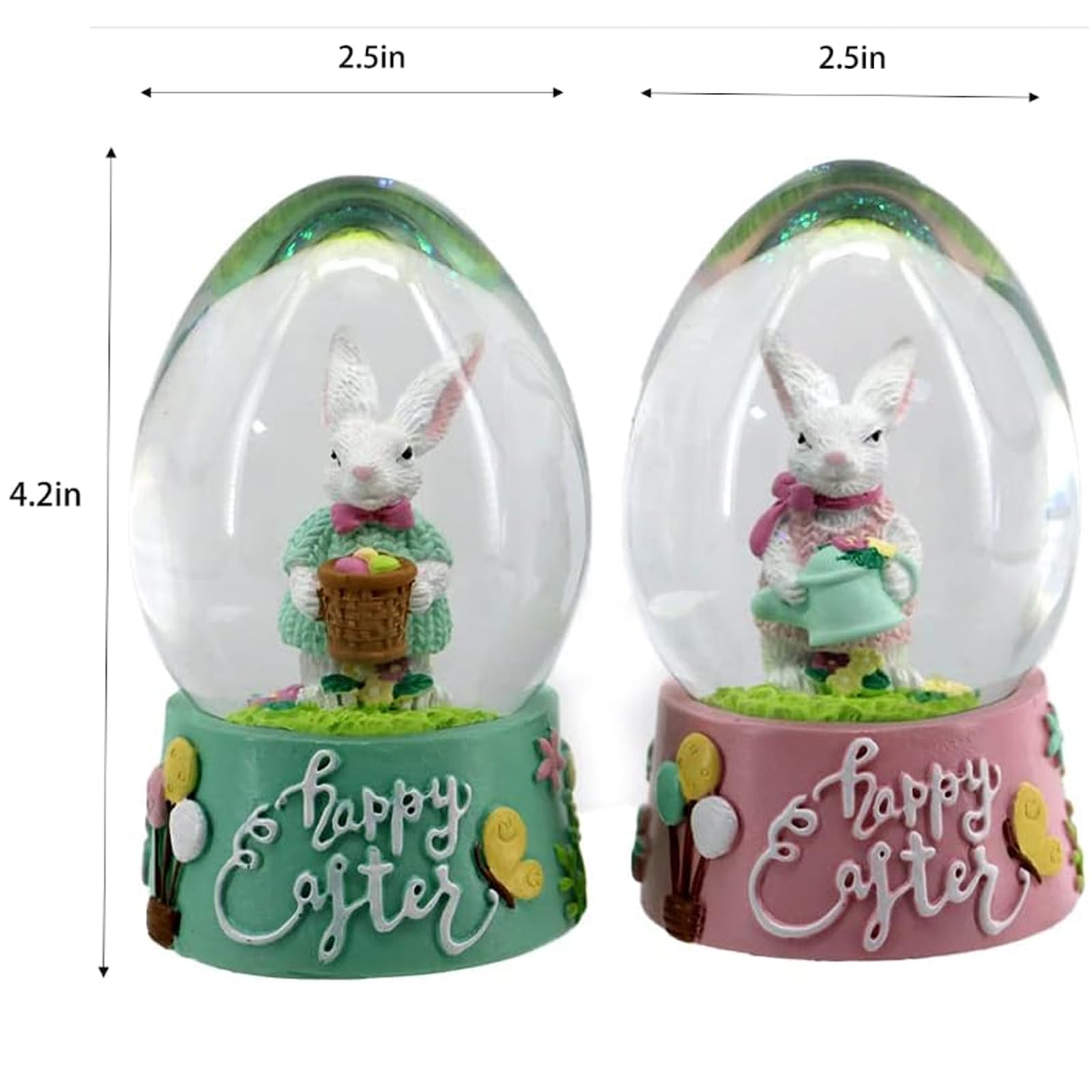 Aobaks S/2 Easter Bunny Snow Globe Decorations, Easter Rabbit Decor, Rabbit Decor, Easter Bunny Figurine, Spring Decoration, conejos de Pascua Home Decor