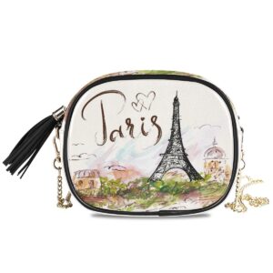 alaza watercolor paris eiffel tower pu leather small women crossbody shoulder bag purse wallet with adjustable chain strap