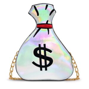 ustyle unique cartoon money bag, women crossbody shoulder bag cute purse with chain strap (holo-silver)