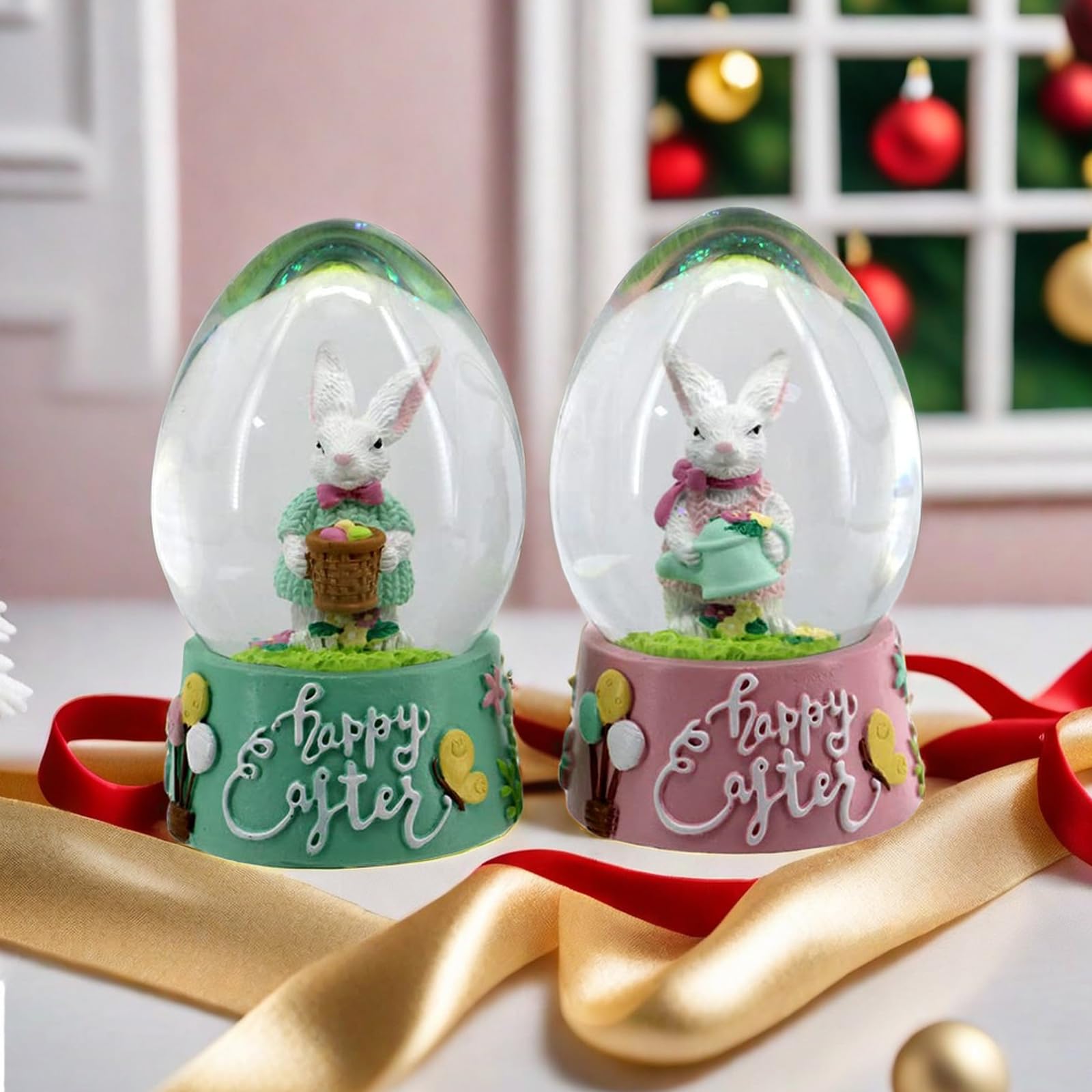 Aobaks S/2 Easter Bunny Snow Globe Decorations, Easter Rabbit Decor, Rabbit Decor, Easter Bunny Figurine, Spring Decoration, conejos de Pascua Home Decor