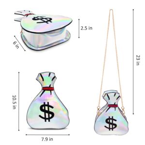 USTYLE Unique Cartoon Money Bag, Women Crossbody Shoulder Bag Cute Purse with Chain Strap (holo-silver)