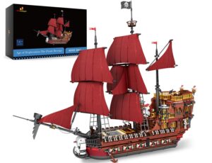 jmbricklayer pirate ship model building sets, red pirate revenge pirate ship toy construction set, collection or display, gifts for boys teens adults